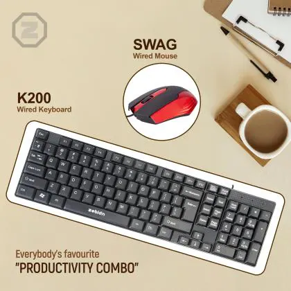 zebion K200 + Swag Wired USB Keyboard & Mouse Combo (Black) - JioMart