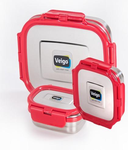 VEIGO Celebration Lunch Box Stainless Steel Tiffin | Red | Leak Proof ...