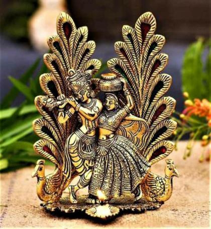 LETNIX Multicolor Aluminium Lord Radha Krishna Murti Statue Tree ...