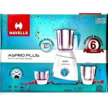 Havells Aspro Plus 500W 3 Jar Mixer Grinder ,White Light Blue - JioMart