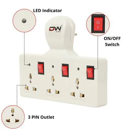 3 Universal Socket Multi plug with 3 Switch and LED Indicator - JioMart