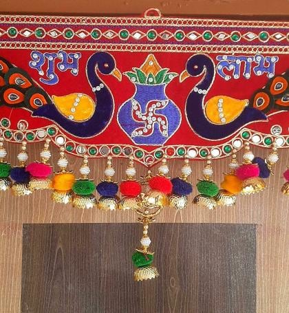 Sensimon Red Peacock with Subh Labh and Kalash Multicolor Plastic Door ...