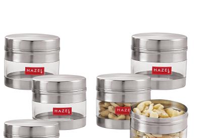 HAZEL Silver Stainless Steel Transparent See Through Container Set of 6 ...