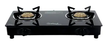 Sigri-wala Black Steel Toughened Glass Auto Ignition Cast Iron 2 Burner ...
