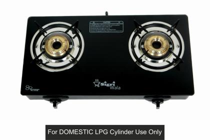 Sigri-wala Black Steel Toughened Glass Auto Ignition Cast Iron 2 Burner ...