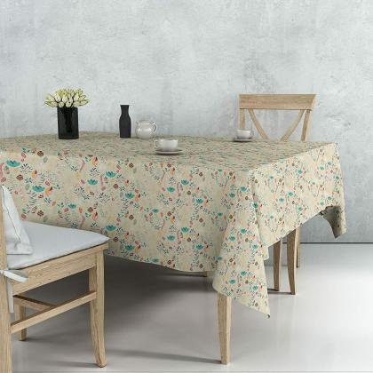 STITCHNEST Forest Floral Printed Cotton Canvas 4 Seater Table Cover ...