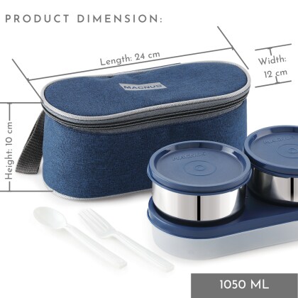 Magnus Feast 3 Round Stainless Steel Container with Flat Plastic ...