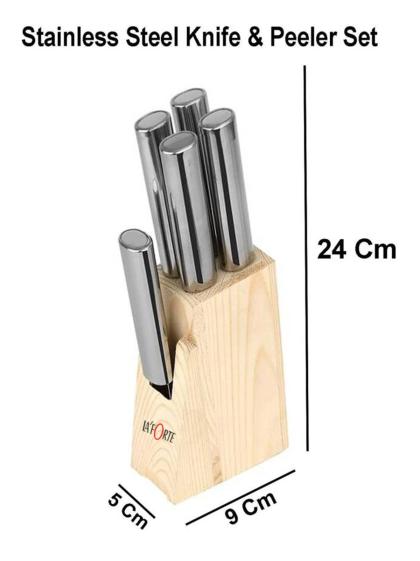 La'Forte Silver Stainless Steel Kitchen Knife with wooden Stand(Set of ...