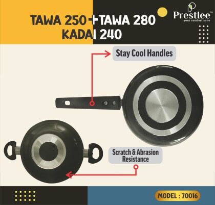 Prestlee Flat Dosa Tawa 2 MM Thickness 250, 280 & Kadai 240 Combo ...