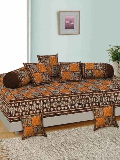 UniqChoice Brown Color Pure Cotton Batic Set of 8 Printed Diwan Set ...