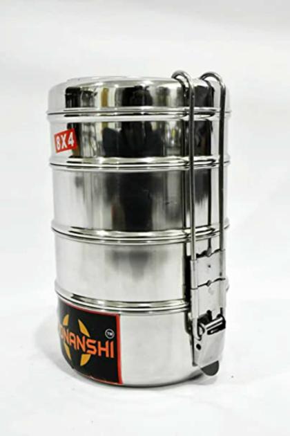 Sonanshi Silver Round Stainless Steel Tiffin Box 4 Tier - JioMart