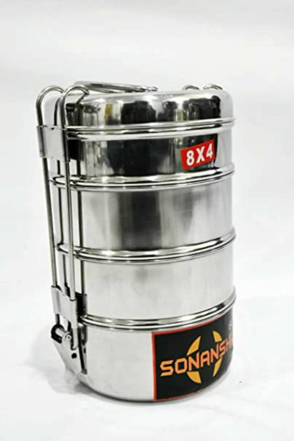 Sonanshi Silver Round Stainless Steel Tiffin Box 4 Tier - JioMart