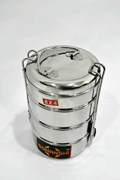Sonanshi Silver Round Stainless Steel Tiffin Box 4 Tier - JioMart