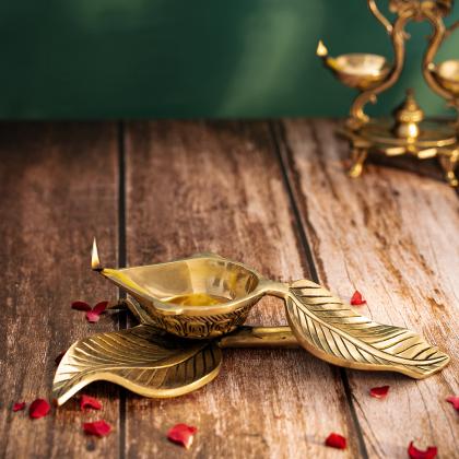 DecorTwist Decorative Leaf Diya with Anitque Brass Finish - JioMart
