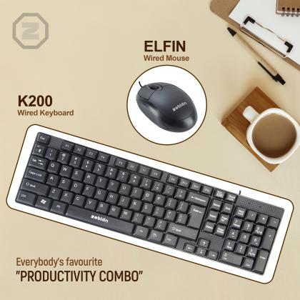 zebion K200 Keyboard + Elfin Mouse Wired USB Desktop Keyboard (Black ...