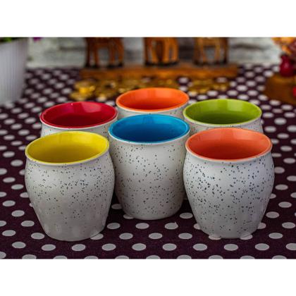 TMF Ceramic White Multicolor Reusable Khullad Set of 6, 180 Ml ...