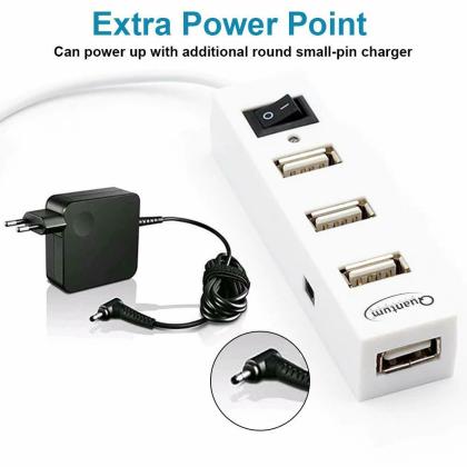 Quantum QHM6660 4 Port Hi-Speed USB Hub with Power Switch (White) - JioMart