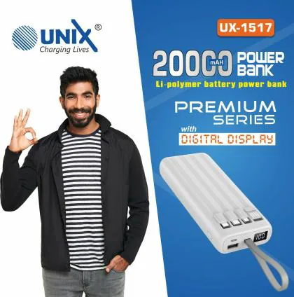 Unix 20000 mAh Power Bank (Fast Charging) (White, Lithium Polymer ...