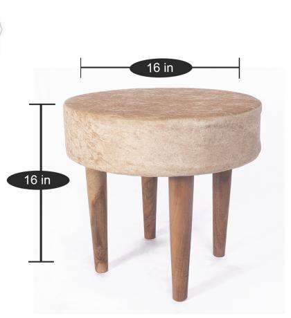 Ikiriya Nayla Solid Wood Stool in Ivory Sparkle Velvet - JioMart