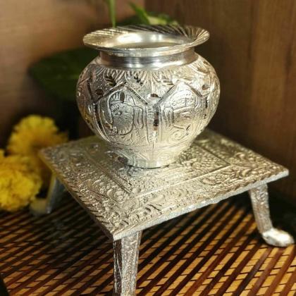 PUJACRAFT Metal Peeta with Kalash for Pooja, White - JioMart
