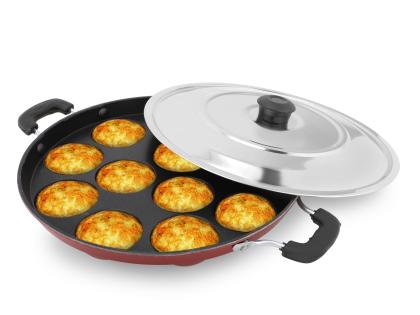 J09 Red Non-Stick 12 Cavity Aluminium Appam Patra with Stainless Steel ...