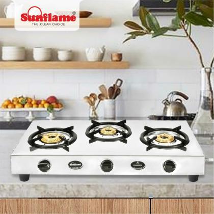 Sunflame Champion Stainless Steel 3 Brass Burner Gas Stove - JioMart