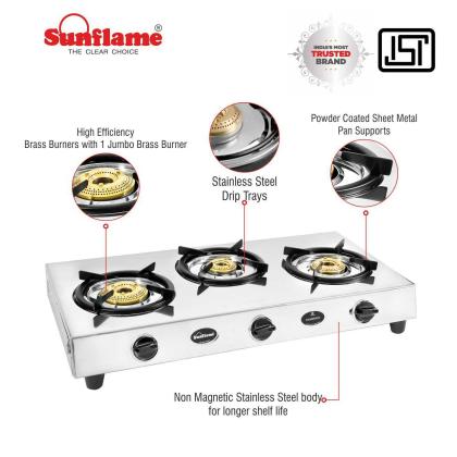 Sunflame Champion Stainless Steel 3 Brass Burner Gas Stove - JioMart