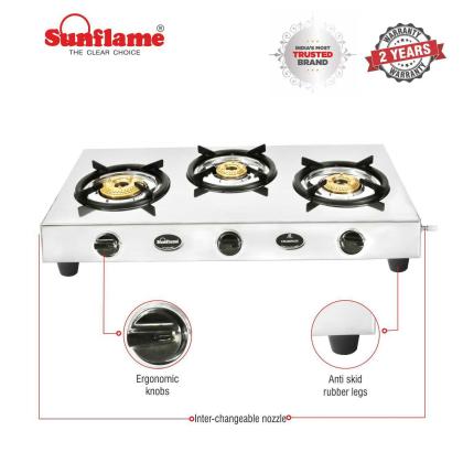 Sunflame Champion Stainless Steel 3 Brass Burner Gas Stove - JioMart
