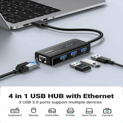 UGREEN 20265 4 In 1, 3 Port USB 3.0 Hub With Gigabit Ethernet Adapter ...