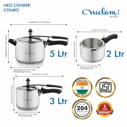 Neelam Stainless Steel Neo Pressure Cooker Combo Set -2 Litres, 3 ...