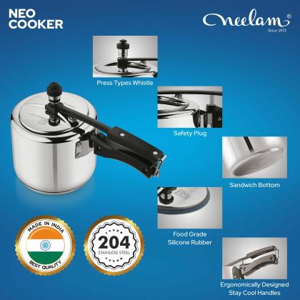 Neelam Stainless Steel Neo Pressure Cooker Combo Set -2 Litres, 3 ...
