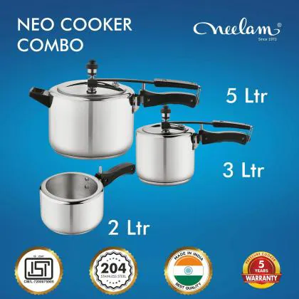 Neelam Stainless Steel Neo Pressure Cooker Combo Set -2 Litres, 3 ...