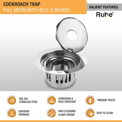 Ruhe Full Moon Round Flat Cut Floor Drain | 304-Grade Stainless Steel ...