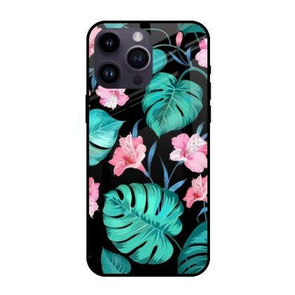 Qrioh Tropical Leaves & Pink Flowers Glass case for Apple iPhone 14 Pro ...