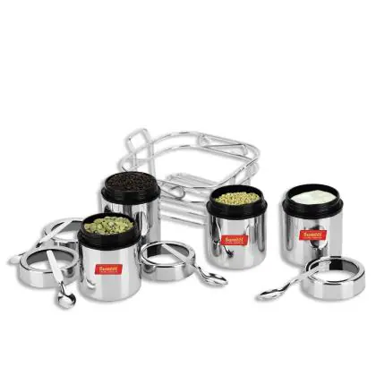 Sumeet 4in1 Stainless Steel + See through Lid Masala Stand / Dry Fruit ...