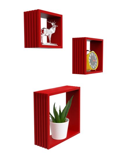Home Sparkle Red MDF Louvers Design Cube Wall Mounted Floating Shelves ...