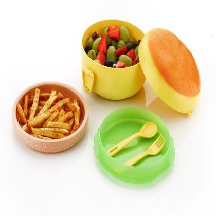 Nipan 3 Layer Compartment Burger Shape Lunch Box for Kids / Leak Proof ...