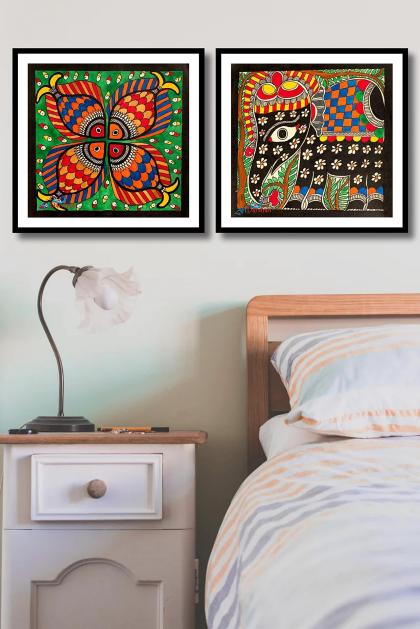 MAMTA DEVI ART AND CRAFT_Elephant & Fish Madhubani Painting Wall Art, Handmade Painting ...