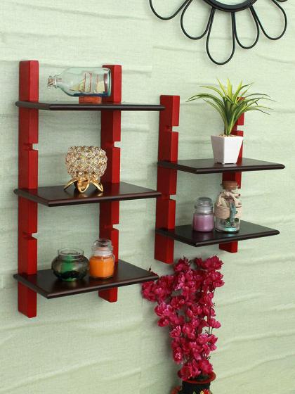 Home Sparkle Red Brown Mango Wood Ladder Shelf 30X20X60 cm - JioMart