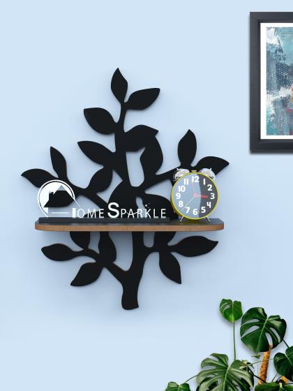 Home Sparkle Black Tree Shaped MDF Wall Mounted Floating Shelf 10 x 5 x ...
