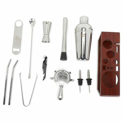 BarBox - Home Bartending Kit with Stand (Silver - Brown) (13pcs Bar set ...