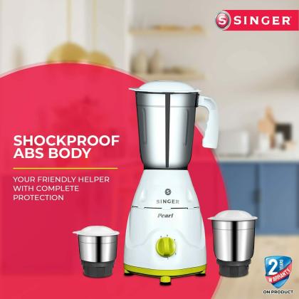 Singer Pearl 500 Watts Mixer Grinder (500 Watts, 3 Jar, White, Yellow ...