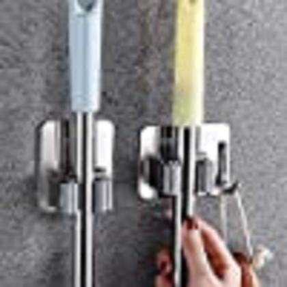 JD FRESH ADHESIVE BROOM STICK HOLDER AND MOP HOLDER WALL MOUNTED STEEL ...