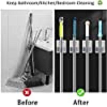 JD FRESH ADHESIVE BROOM STICK HOLDER AND MOP HOLDER WALL MOUNTED STEEL ...