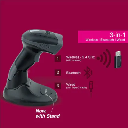 FINGERS 2D-QuickScan WL5 Wireless Barcode Scanner -2D Technology, 3-in ...