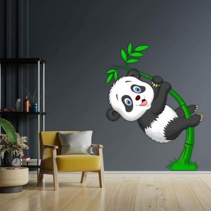 CVANU Laughing Panda Hang Up Bamboo Vinyl Wall Sticker for Wall ...
