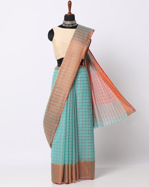 Buy Checked Saree with Contrast Border Online at Best Prices in India ...