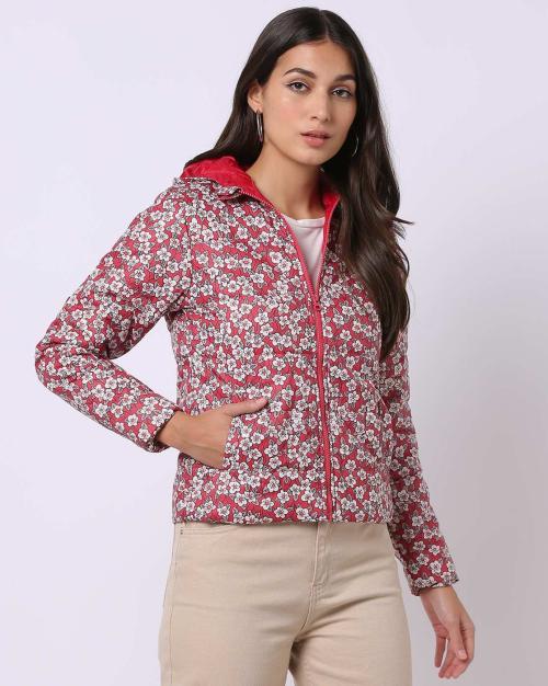 Buy Floral Print Puffer Jacket with Hood Online at Best Prices in India ...