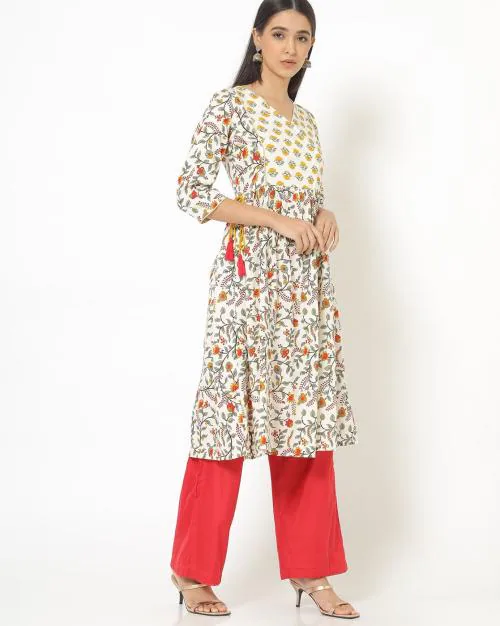 Buy Floral Print Angrakha Kurta with Tie-Up Online at Best Prices in ...