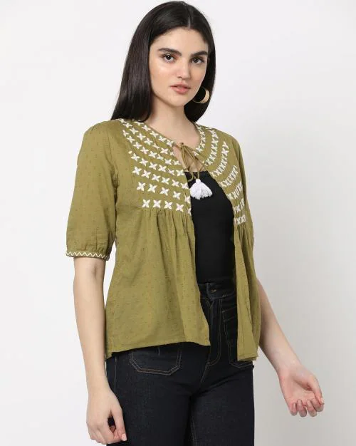 Buy Woven Embroidered Shrug with Tassels Online at Best Prices in India ...